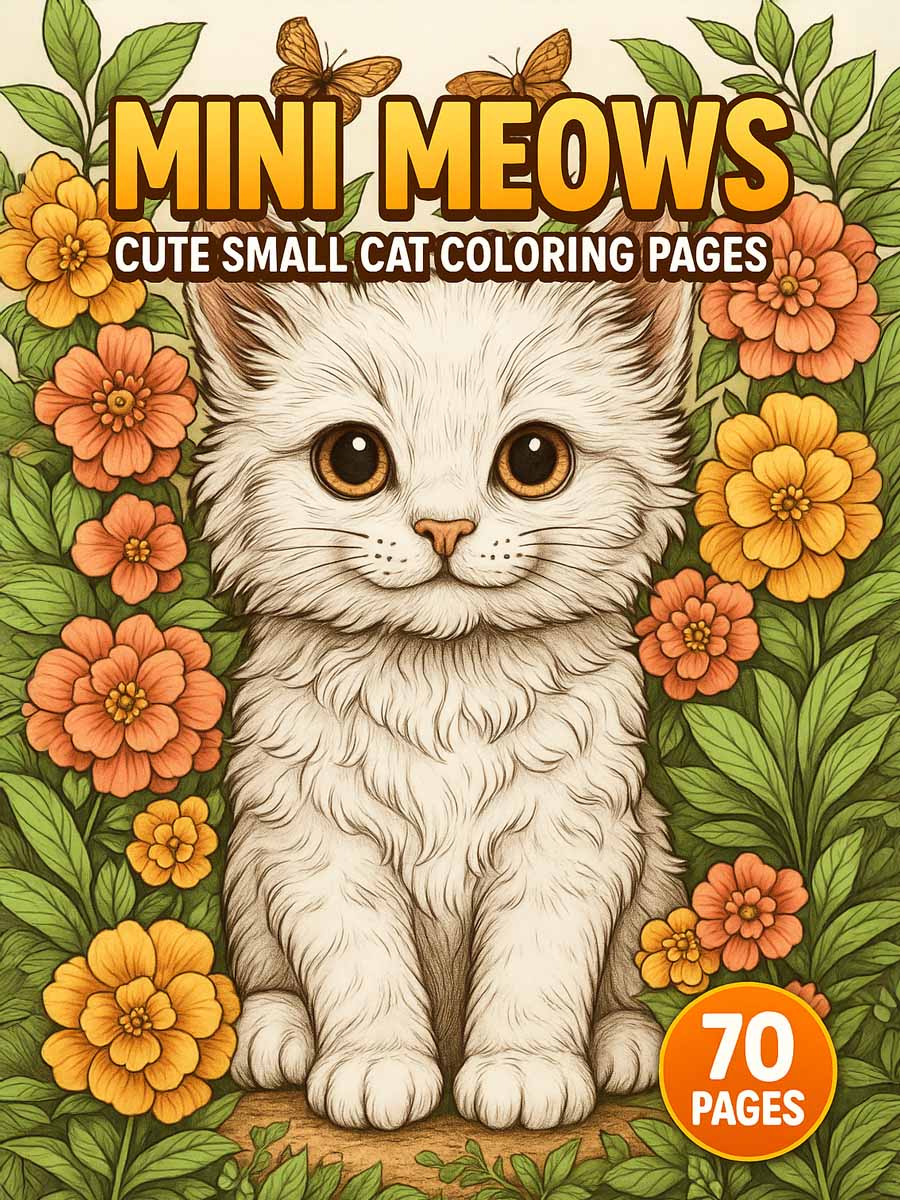 Mini Meows – 70 Cute Small Cat Coloring Pages - Color And Learn Store
