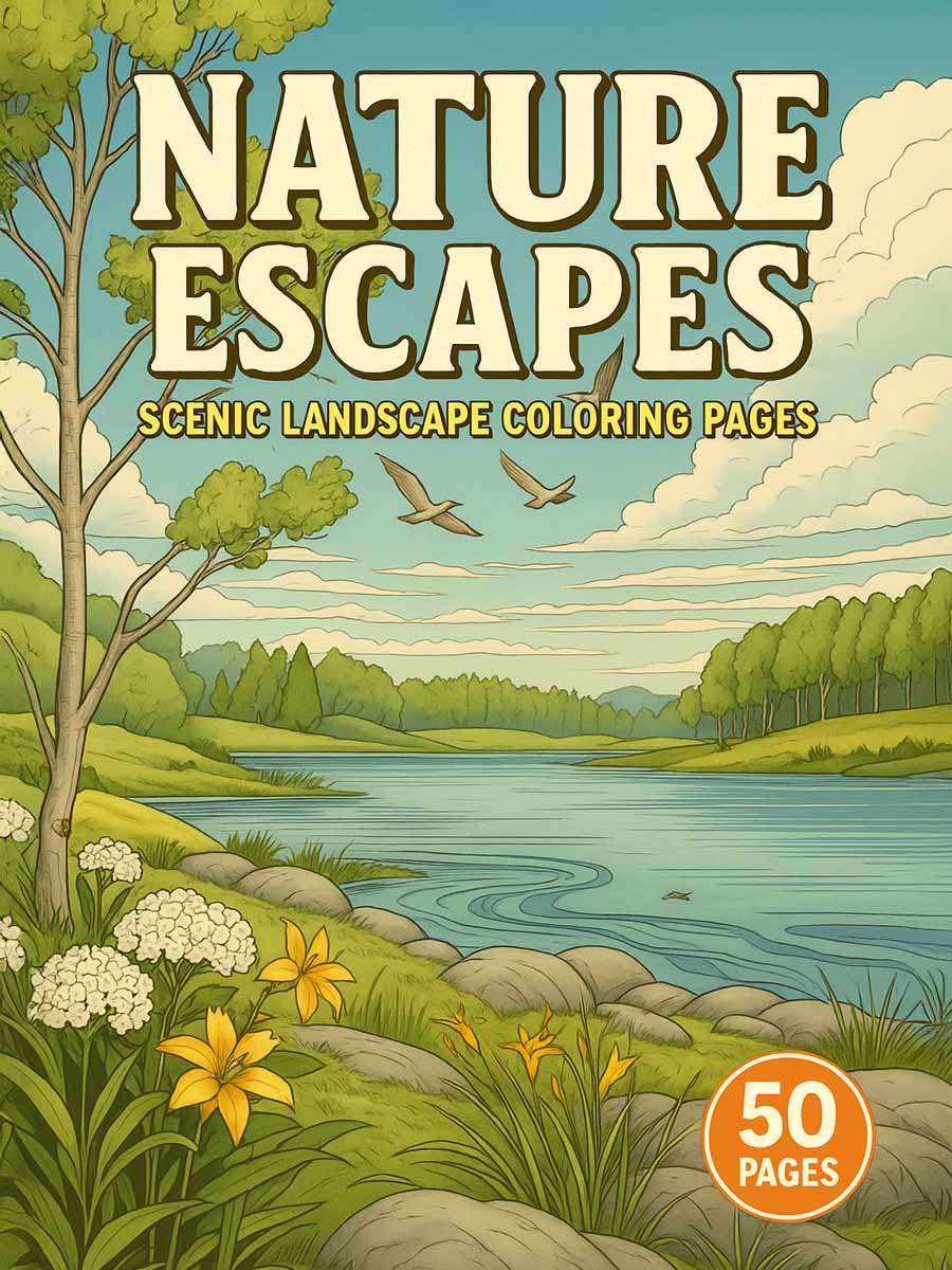 Nature Escapes – 50 Scenic Landscape Coloring Pages - Color And Learn Store