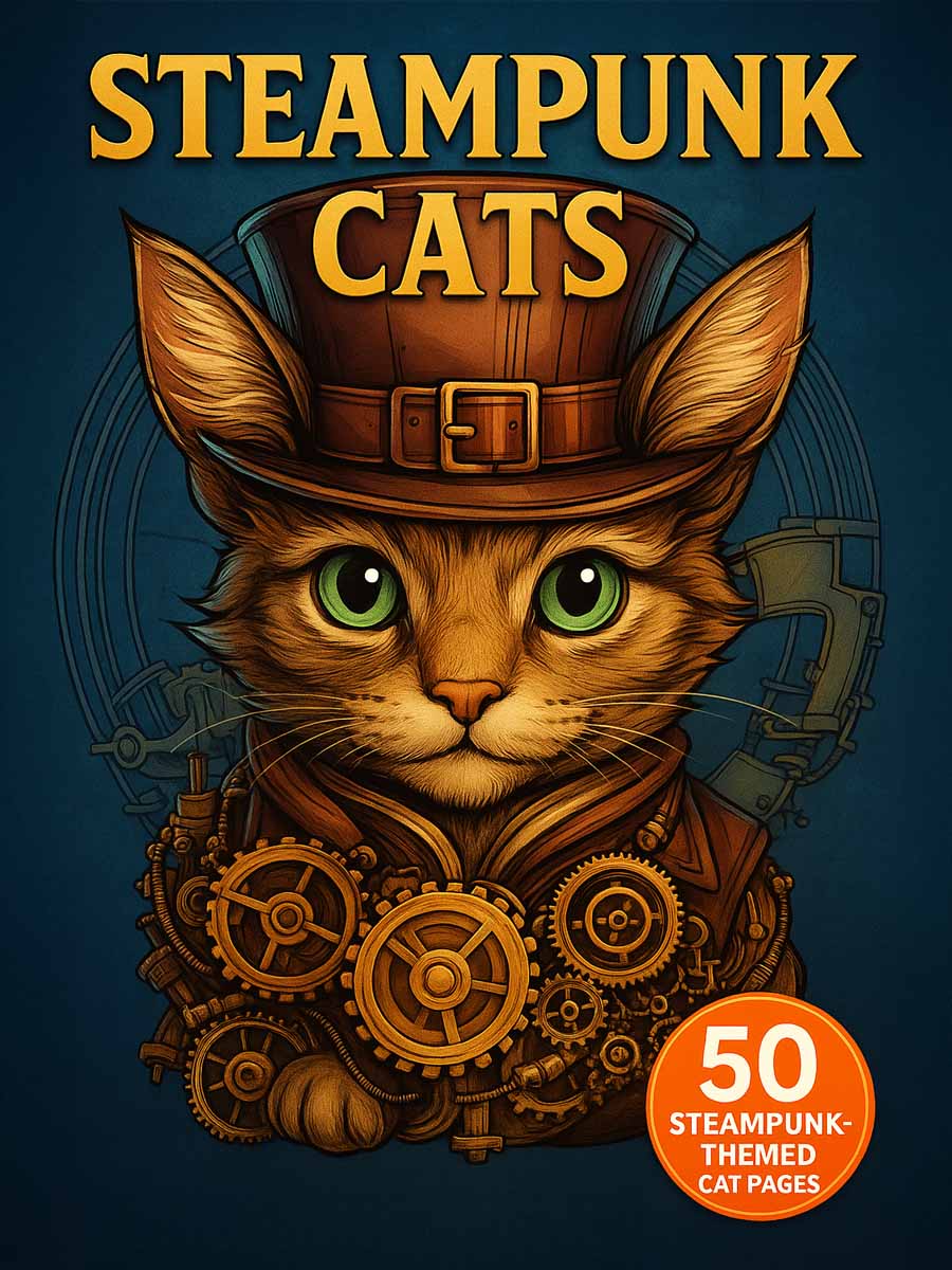 Steampunk Cats – 50 Steampunk-Themed Cat Pages - Color And Learn Store
